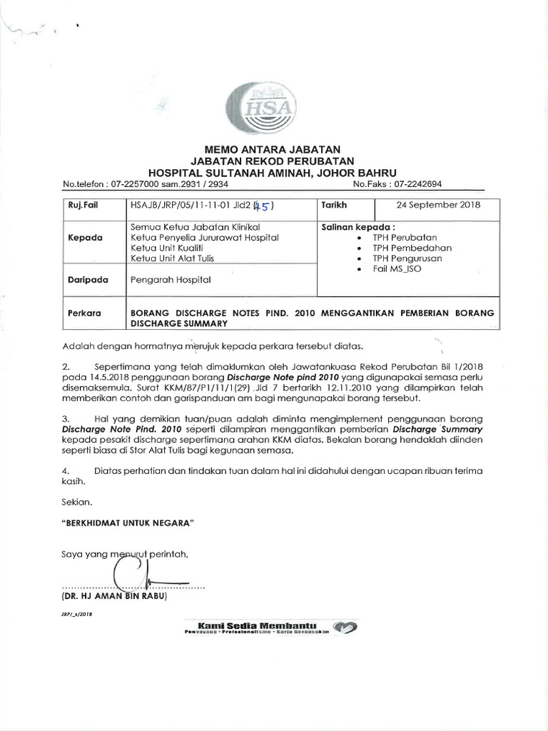 Borang Discharge Note | PDF