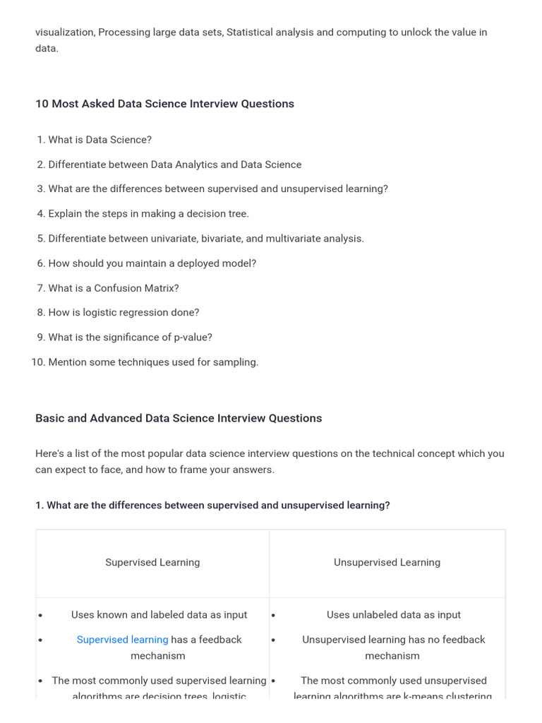 Top 90+ Data Science Interview Questions and Answers (2024) | PDF | Errors And Residuals ...
