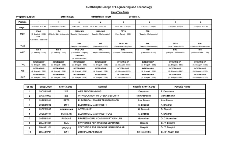 Class Time Table Pdf Engineering Computer Science 3238