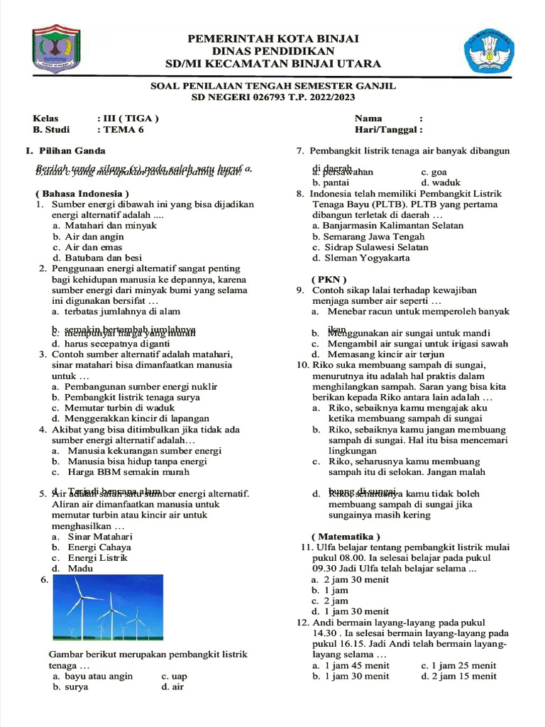 PDF Soal Pts Tema 6 Kelas 3 Compress | PDF