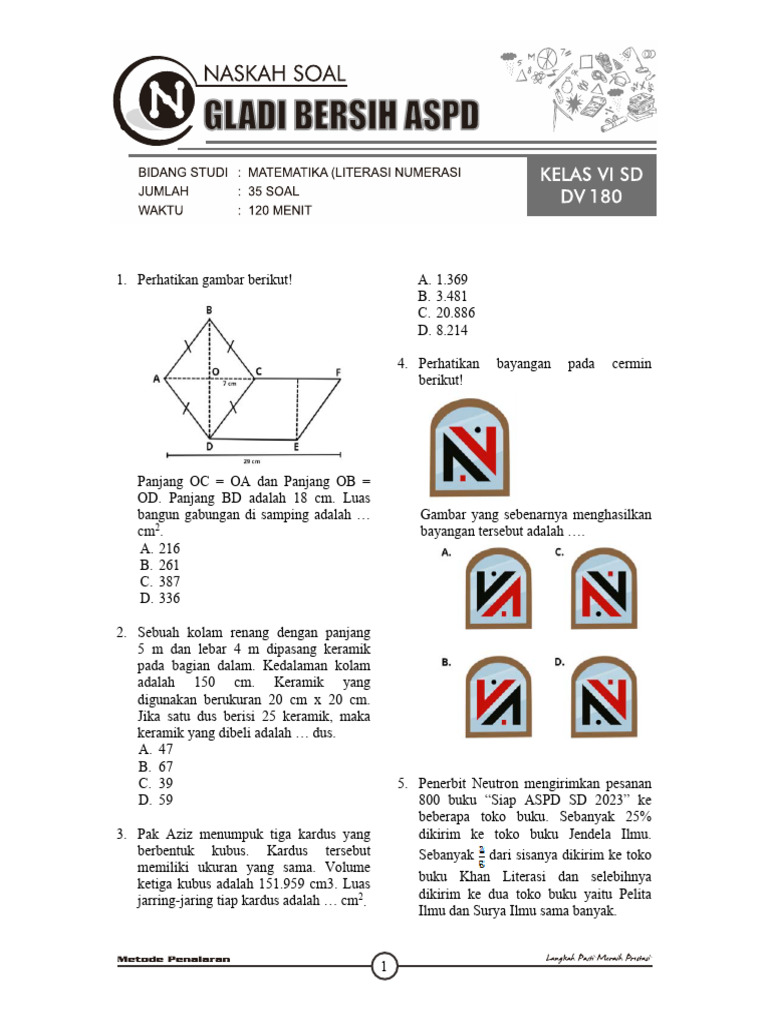 DV180 - Gladi Resik ASPD SD - Matematika (Literasi Numerasi) | PDF | Metode & Bahan Ajar
