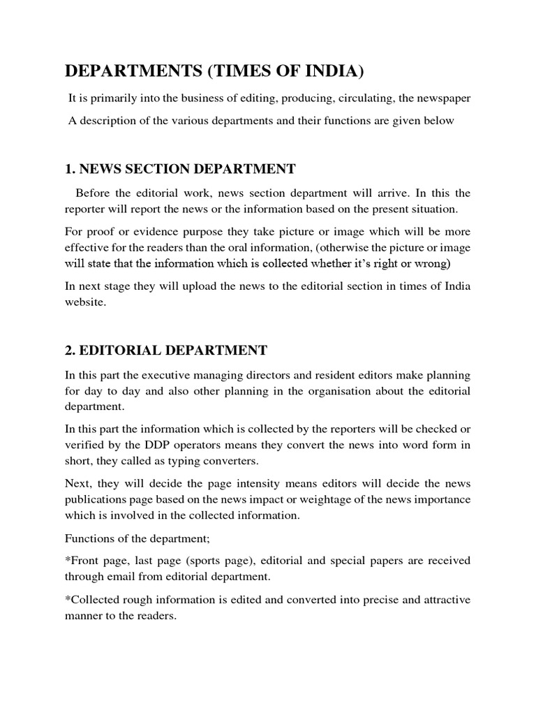Departments (Times of India) | PDF | Newspapers | Advertising