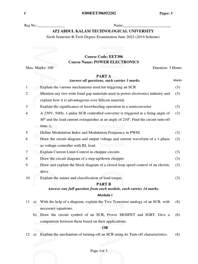 Power Electronics Exam Paper | PDF | Power Inverter | Rectifier