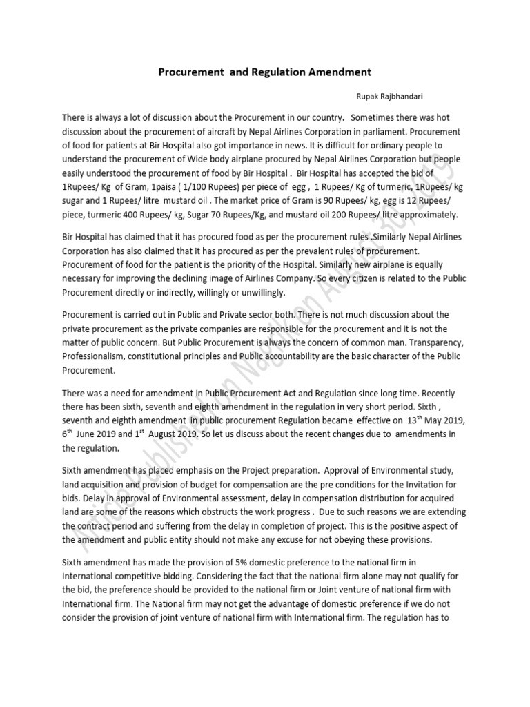 Procurement and Regulation Amendment | PDF | Governance | Justice