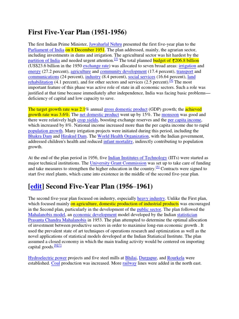First Five-Year Plan (1951-1956) | PDF | Economic Growth | Economics
