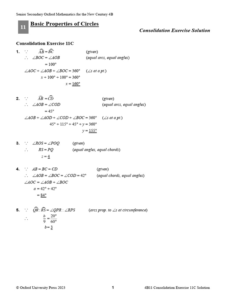 Circle Properties Solutions 11C | PDF | Circle | Perpendicular