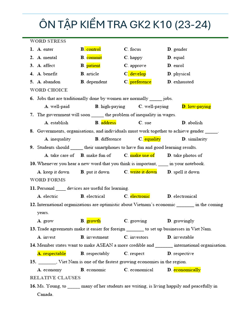 Ôn TẬP KIỂM TRA GK2 (23-24) | PDF