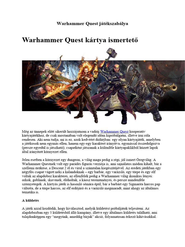 Warhammer Quest Játékszabálya | PDF