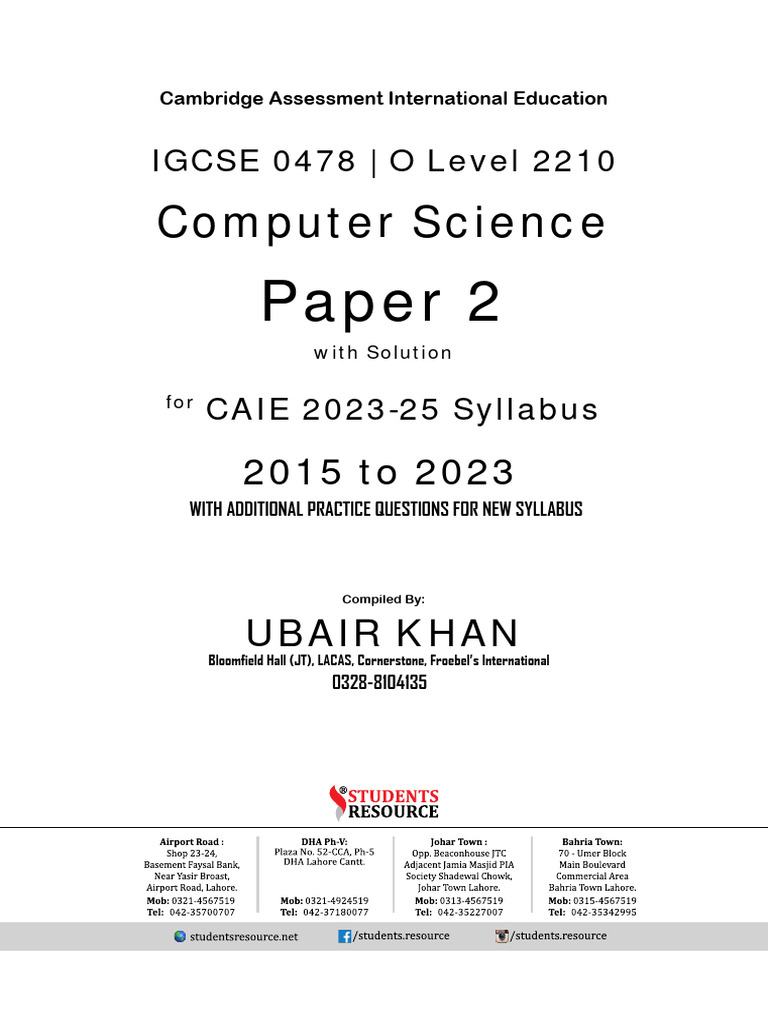 O Level Computer Science Paper 2 Topical by Sir Ubair Khan 01-01-24 ... O Level Computer Science Paper 2 Topical by Sir Ubair Khan 01-01-24 ...