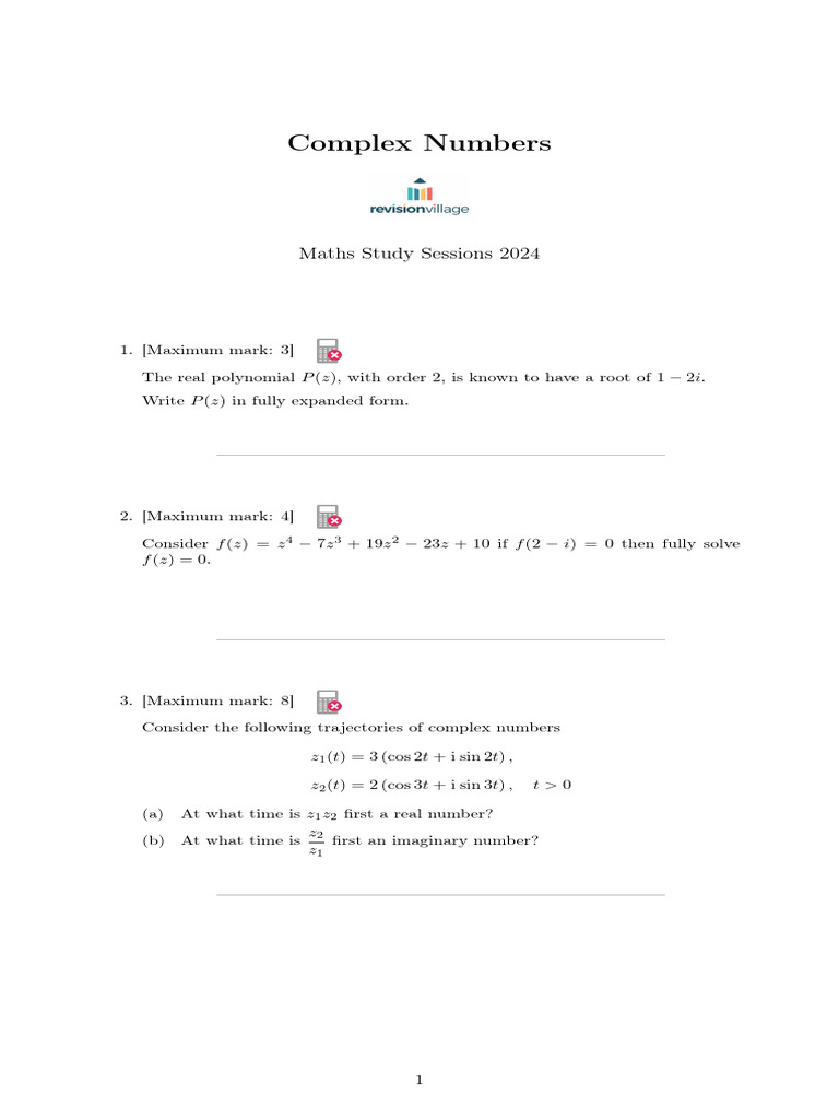 Complex Numbers: Maths Study Guide 2024 | PDF | Complex Number | Numbers