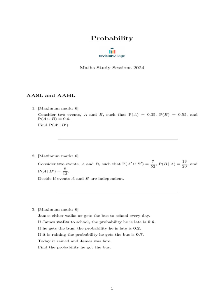 RV Math AA HL - Probability | Download Free PDF | Statistical Analysis ...