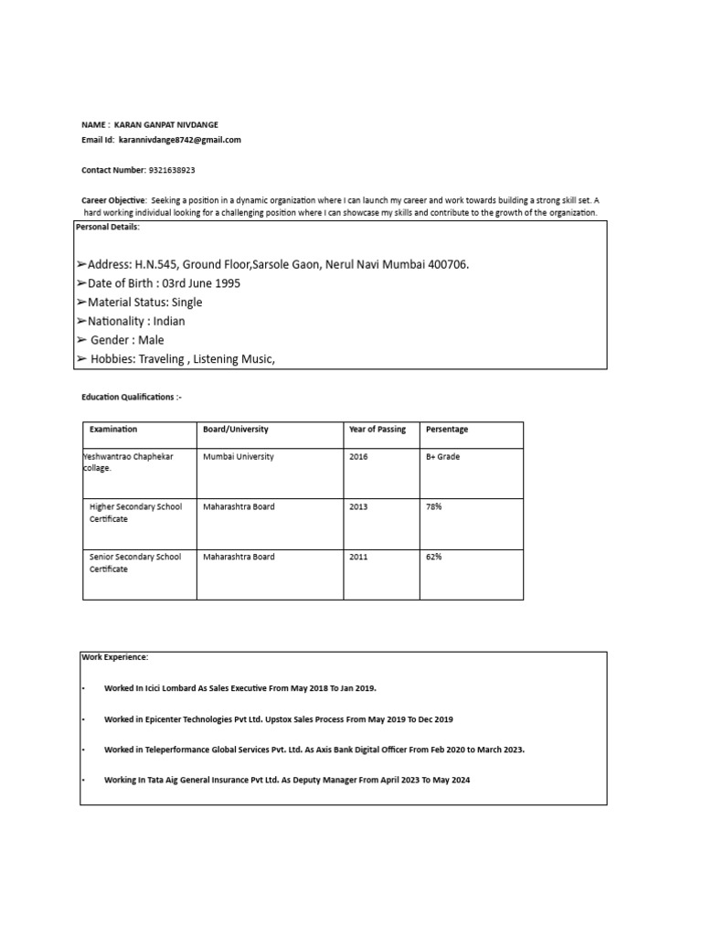 Karan Resume Copy 1 Pdf