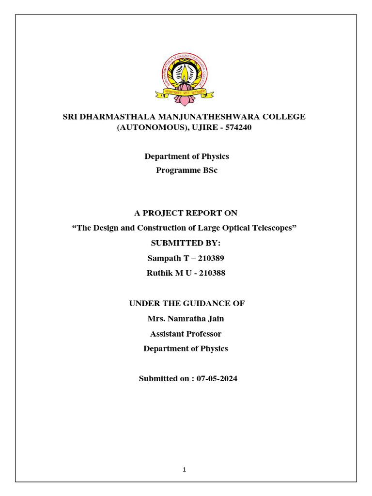Physics Mini Project Telescope | PDF | Spectroscopy | Telescope