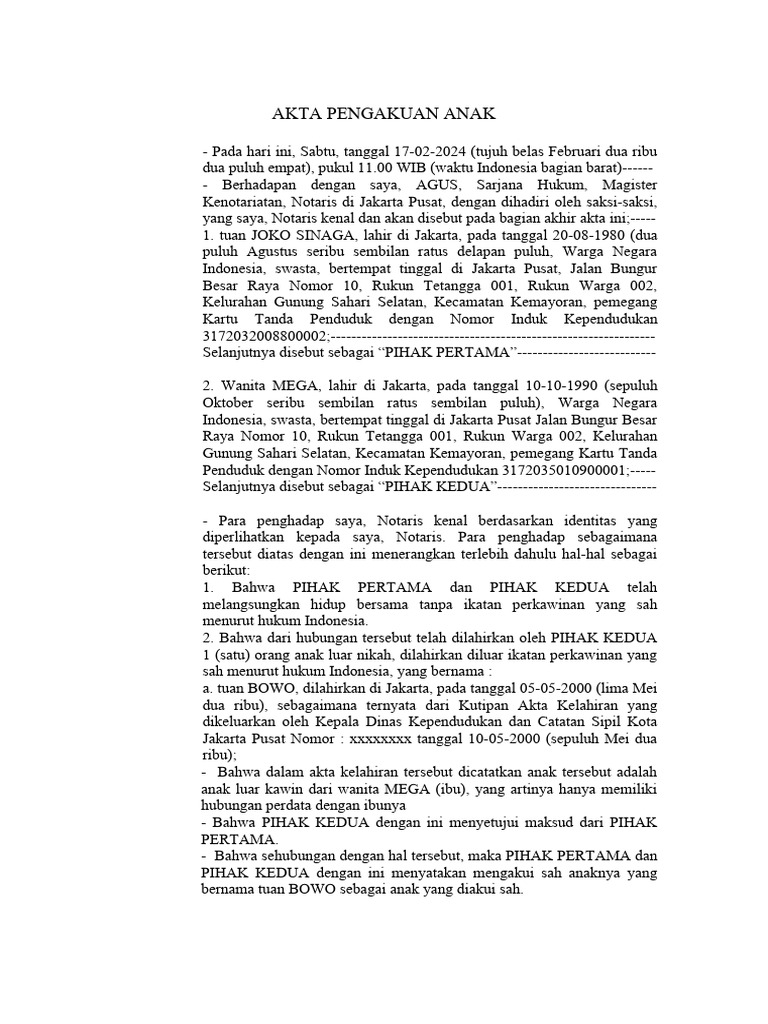 Akta Pengakuan Anak Luar Nikah | PDF