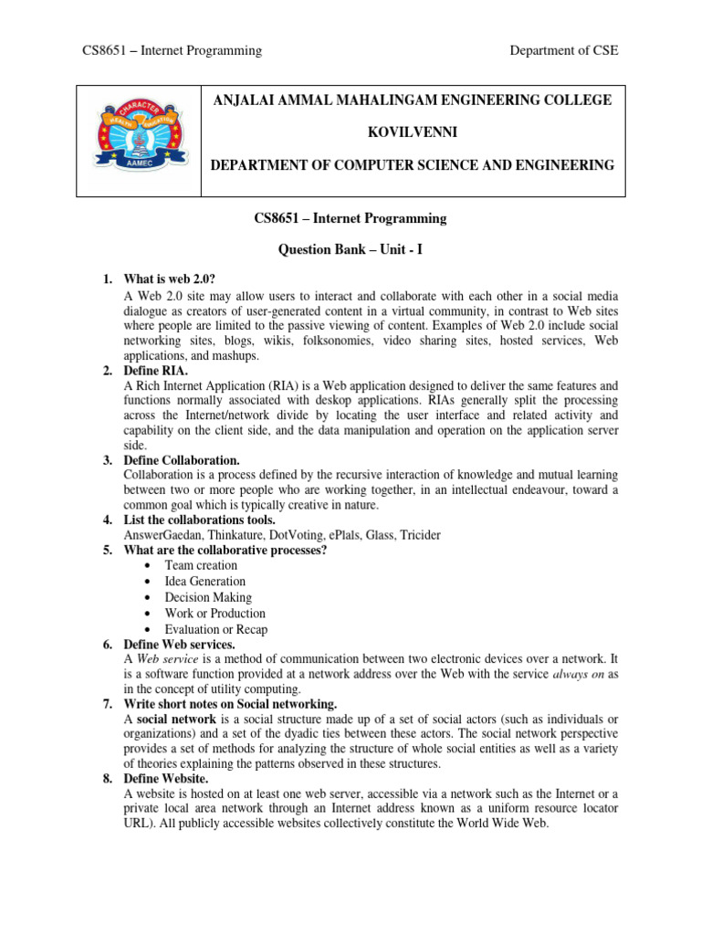 CS8651 Internet Programming Question Bank | PDF | World Wide Web ...