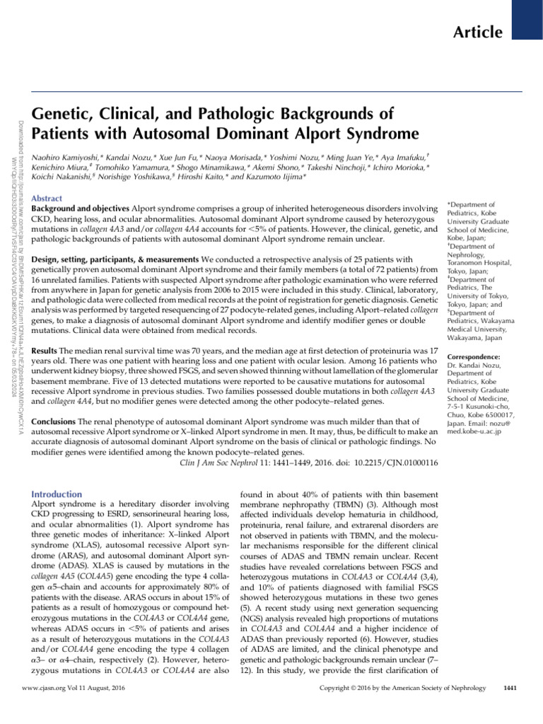 CJASN Kamiyoshi AD Alport 2016 | PDF | Genetics | Biology