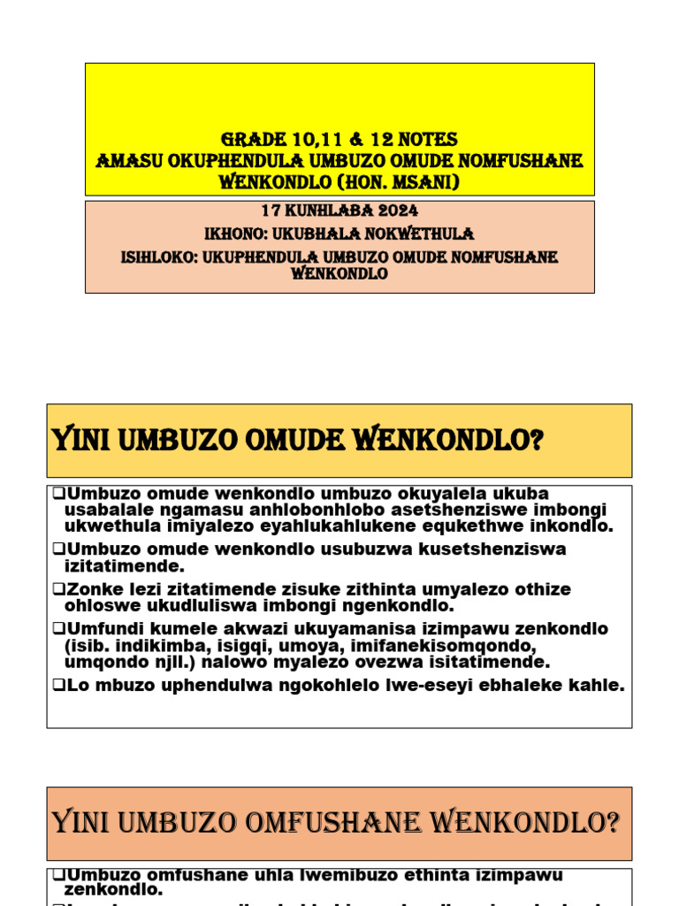 Grade 10,11,12 Notes 17.05.24 Amasu Okuphendula Umbuzo Omude Nomfushane ...