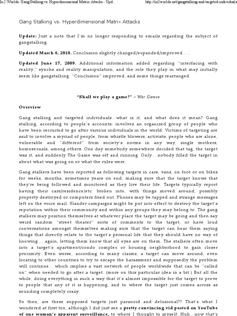 Gang Stalking vs. Hyper Dimensional Matrix Attacks - Updated 3-6-10 ...