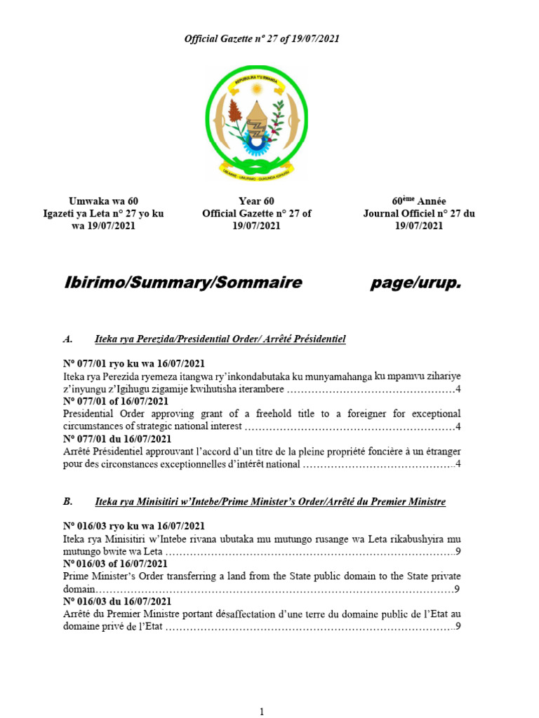 Iteka rya Perezida ku Nkondabutaka | PDF