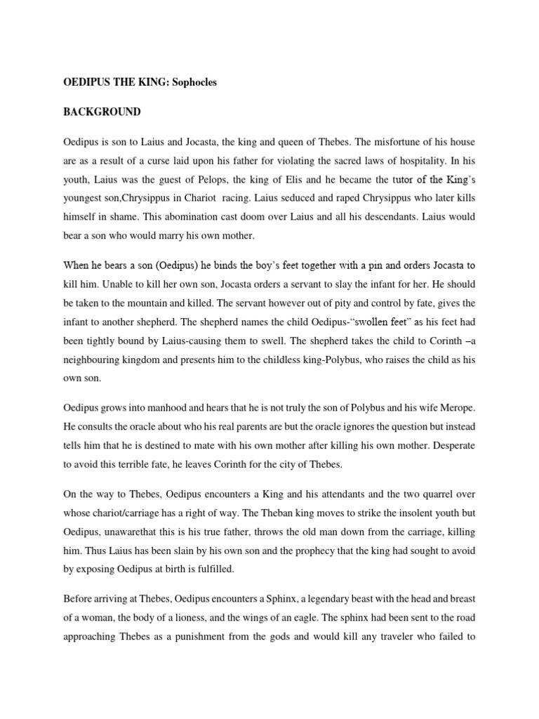 S6 Literature Topic Oedipus | PDF | Oedipus | Theban Mythology