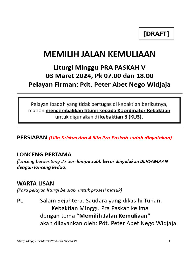 2024 0317 (Ku1&Ku3) Liturgi Minggu Pra Paskah 5 (R2-Jti) | PDF | Agama & Spiritualitas