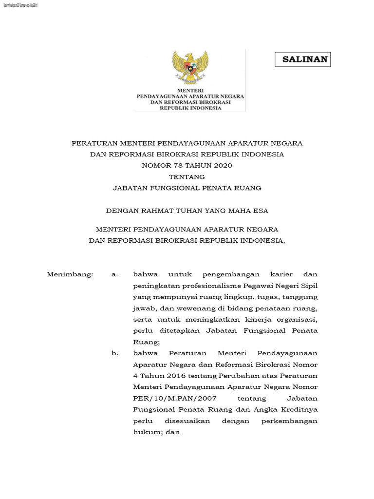 Jabatan Fungsional Penata Ruang 2020 | PDF