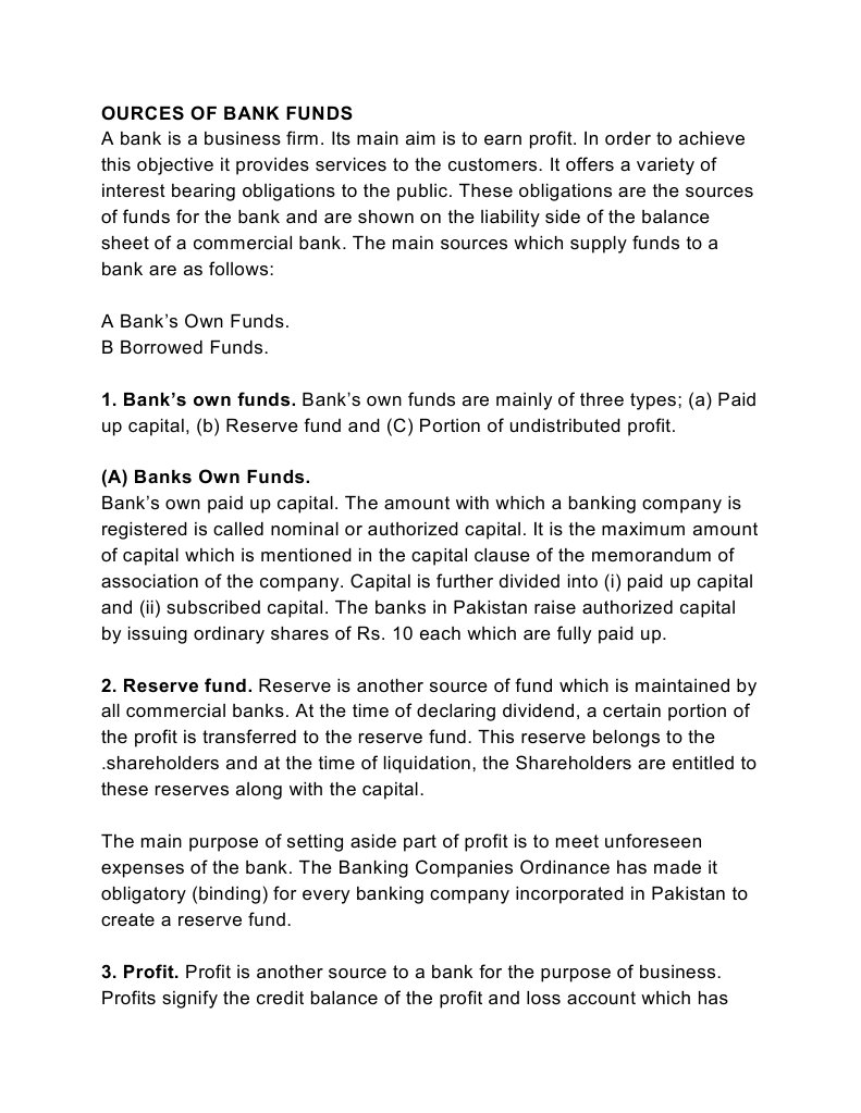 Sources of Bank Funds | PDF | Business | Finance & Money Management