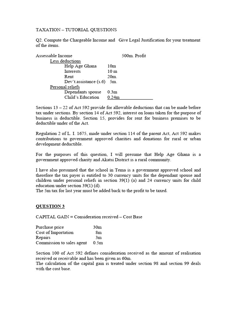 Answers To Taxation Tutorial Questions 02 | PDF | Taxes | Capital Gain