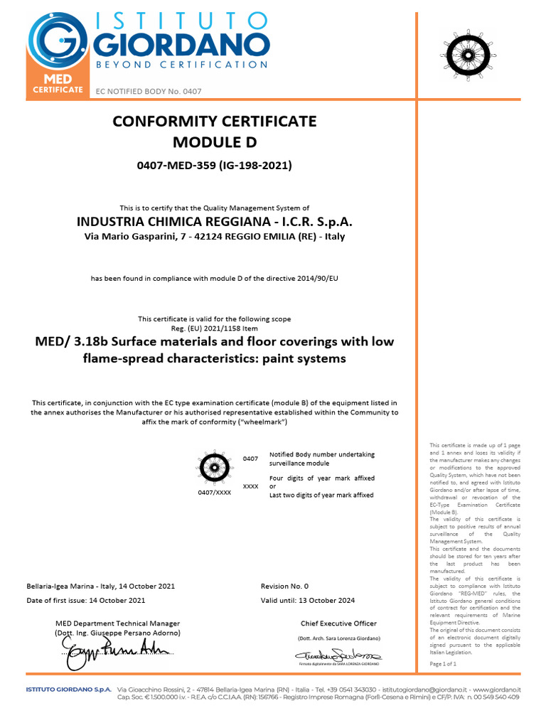 Certificato Modulo D - IG-198-2021 | PDF