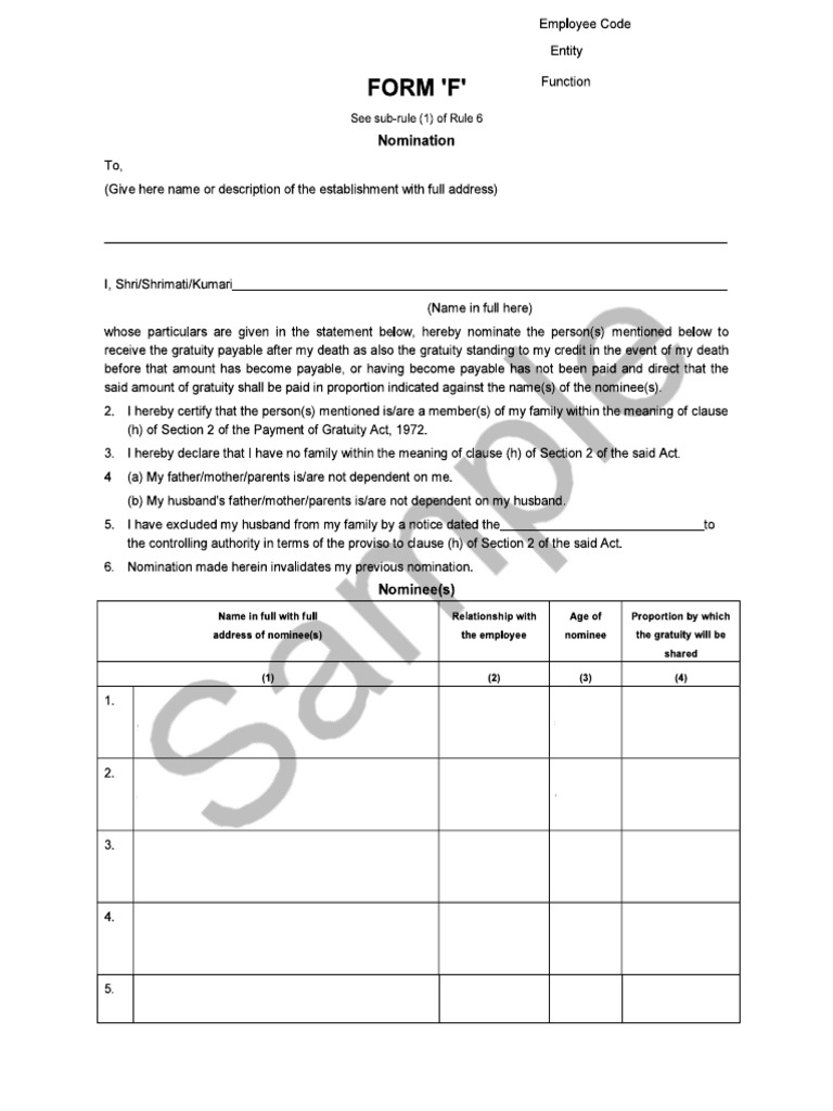 Sample Gratuity Form F | PDF
