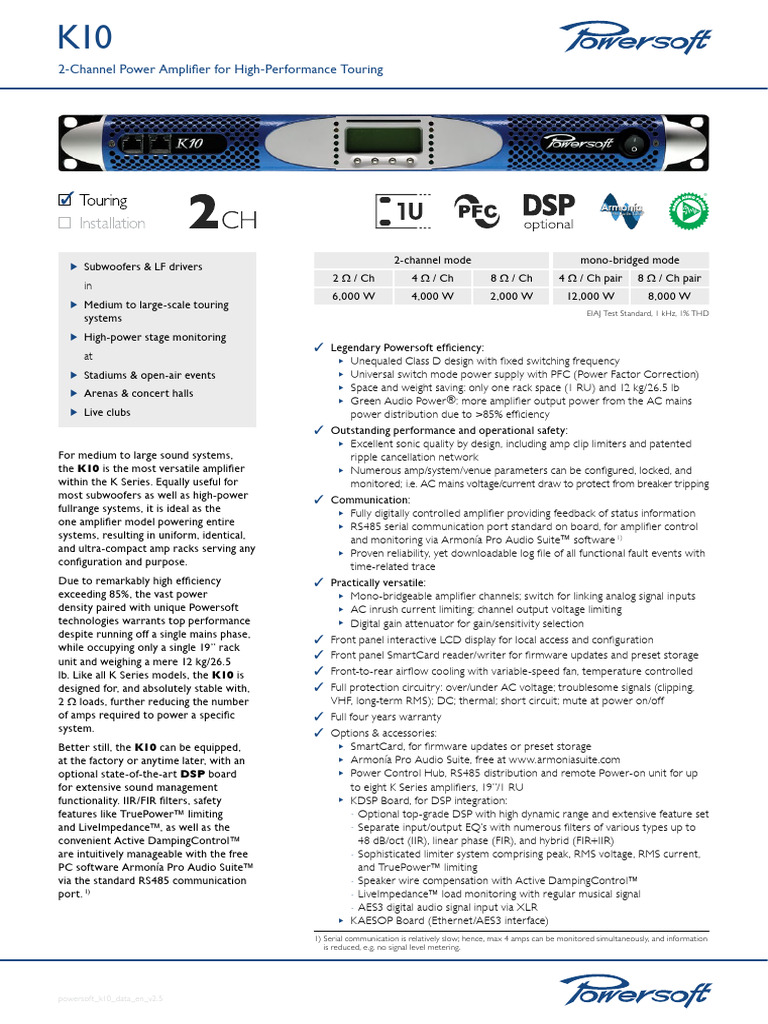 Powersoft k10 Data en v2.5 | PDF | Amplifier | Decibel