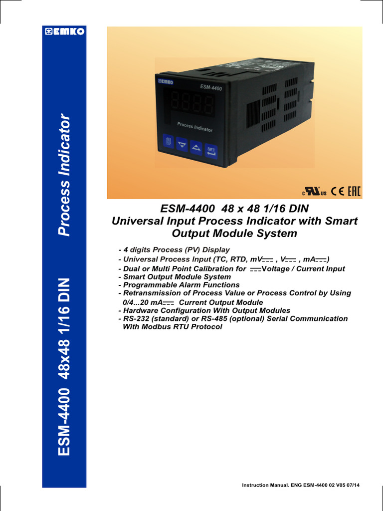 Universal Input Process Indicator With Smart Output Module System ESM-4400 - Manual - EN | PDF ...