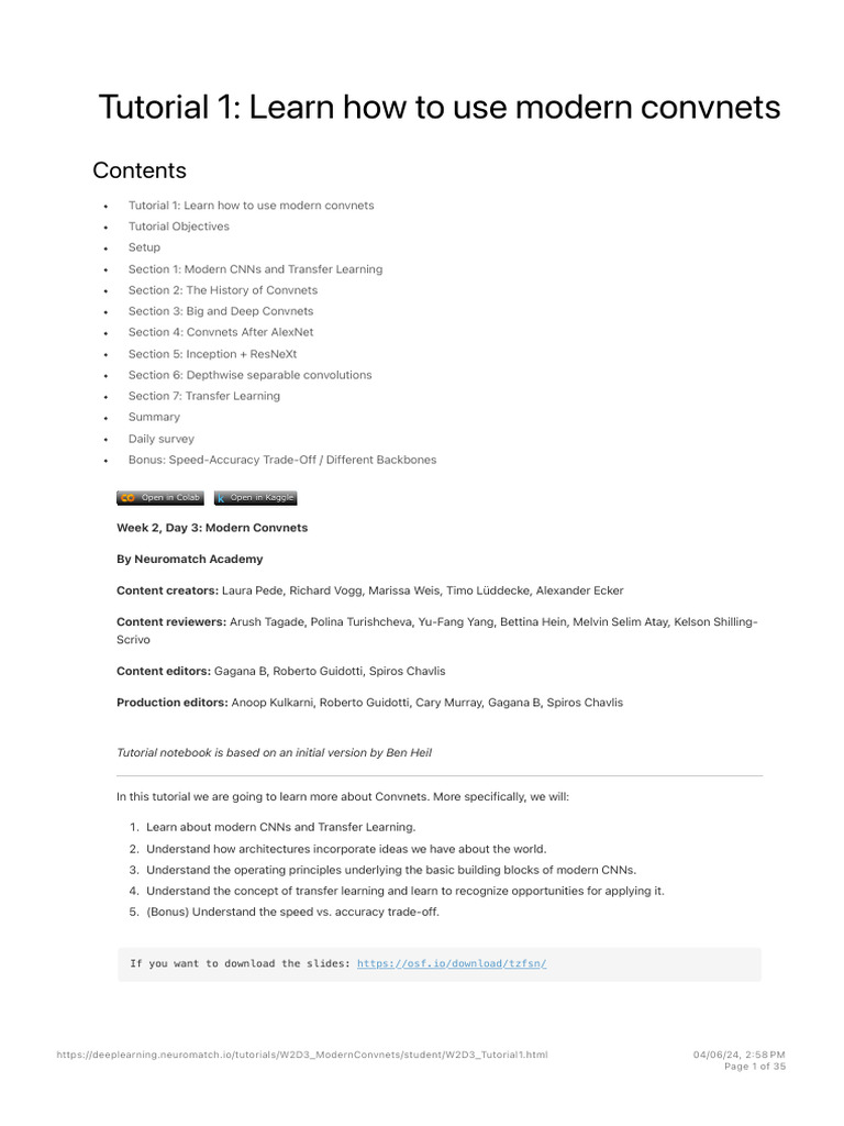 Tutorial 1 - Learn How To Use Modern Convnets - Neuromatch Academy - Deep Learning | PDF ...