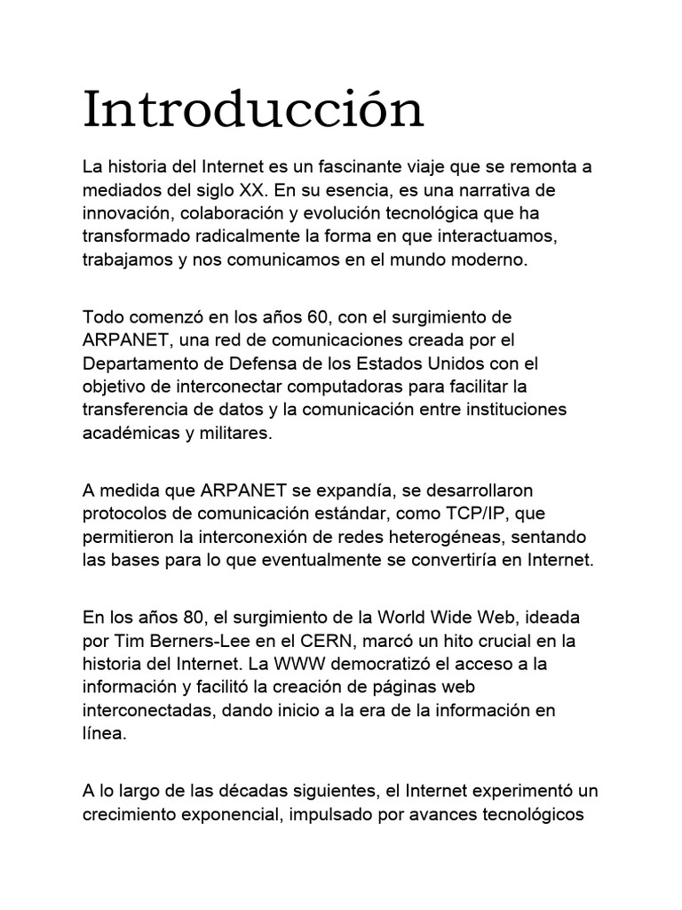 Historia de Internet y ARPANET | PDF | Internet | Red de computadoras