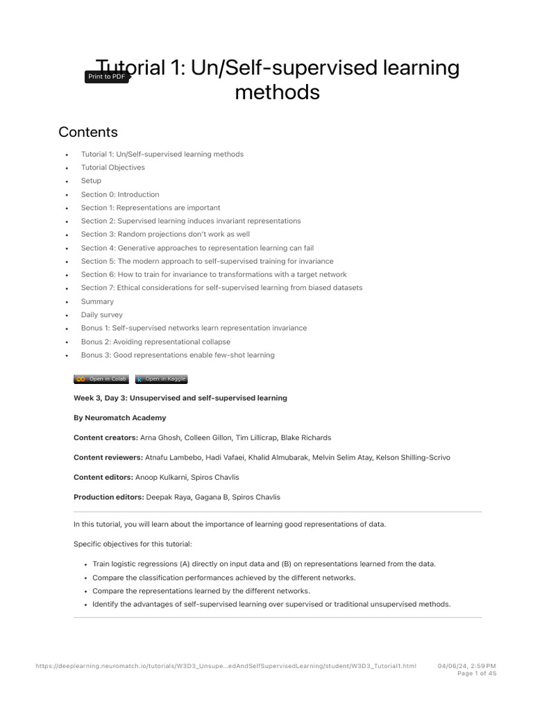 Un/Self-supervised Learning Tutorial | PDF | Applied Mathematics ...