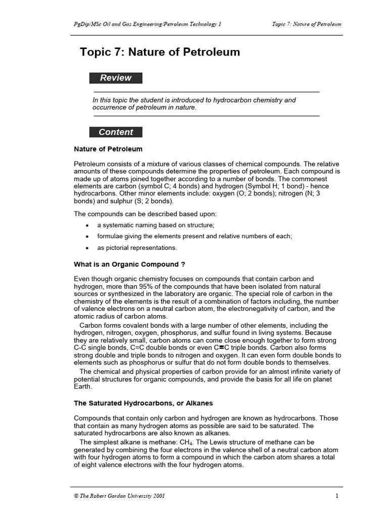 Topic 7 - Nature of Petroleum | PDF | Alkane | Petroleum