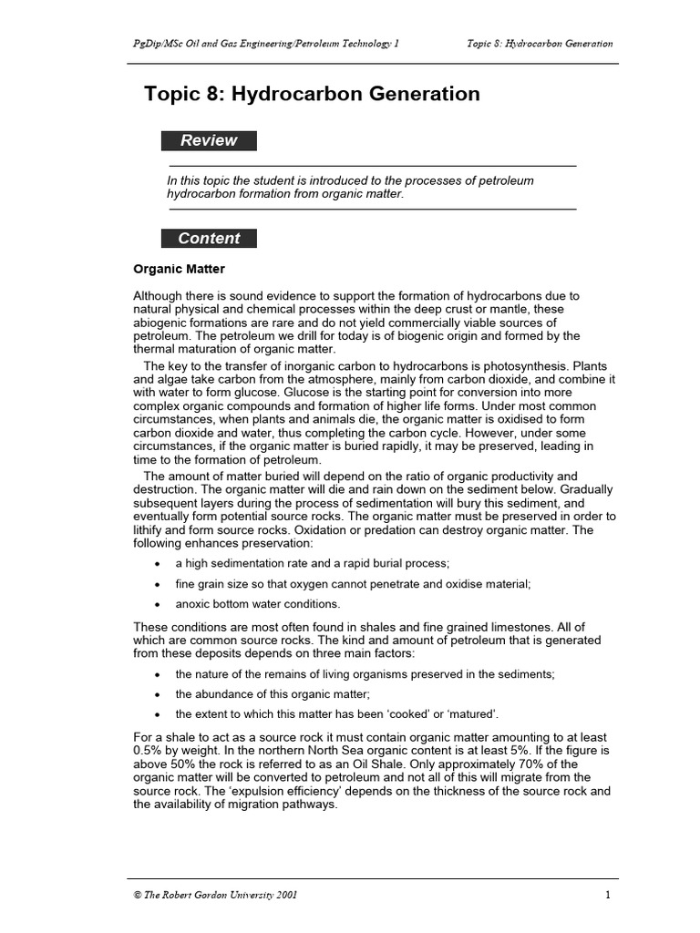 Topic 8 - Hydrocarbon Generation | PDF | Petroleum | Oceans