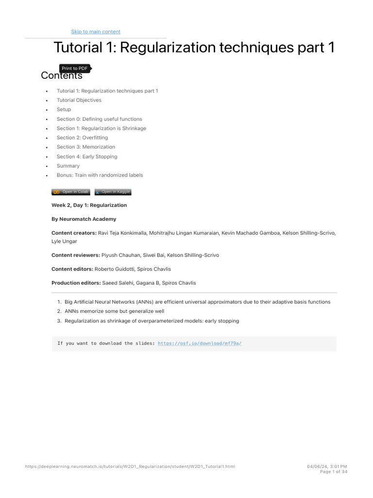 Tutorial 1 - Regularization Techniques Part 1 - Neuromatch Academy - Deep Learning | PDF ...