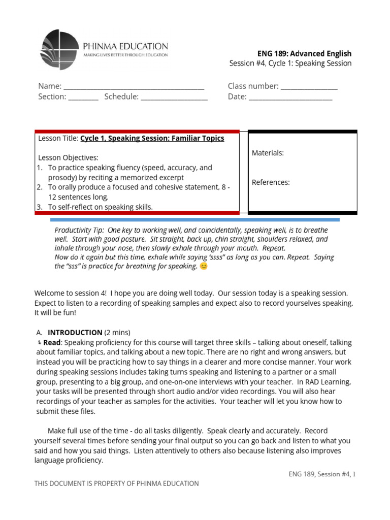 ENG-189 SAS4 Speaking 2324 | PDF | Concept | Father