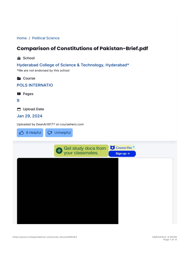 Comparison of Constitutions of Pakistan-Brief - PDF - Constitutions of Pakistan A | PDF ...