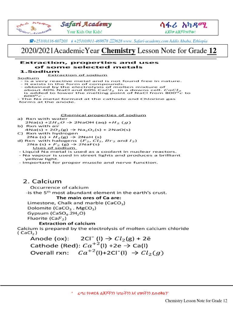 Chemistry Lesson Note For Grade 12 | PDF | Nitric Acid | Silicon