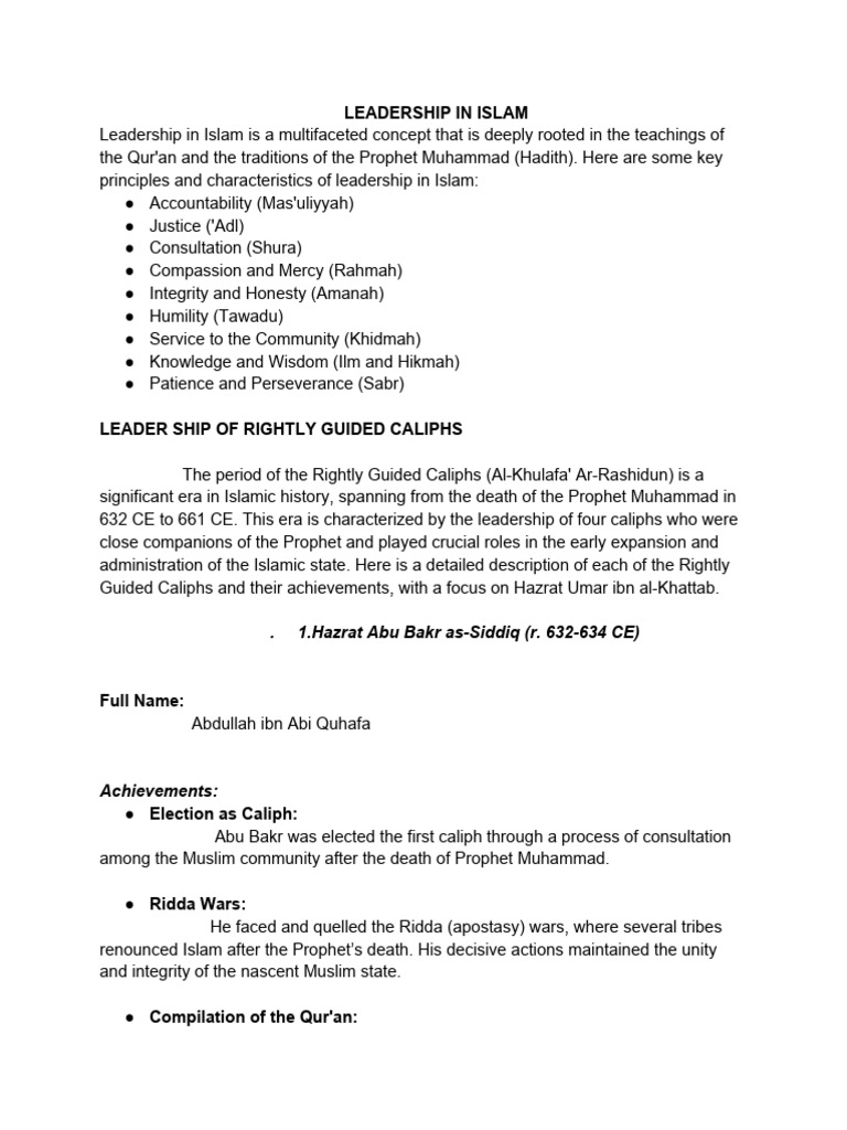 Leadership Principles in Islam | PDF | Umar | Ali