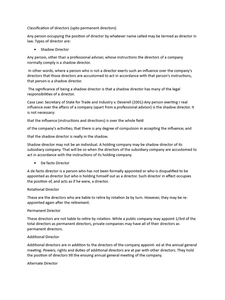Classification of Directors | PDF | Business Law | Private Sector