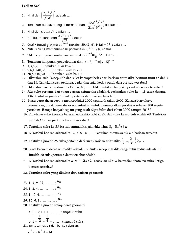 Latihan Soal Matematika: Aritmatika & Geometri | PDF | Metode & Bahan Ajar
