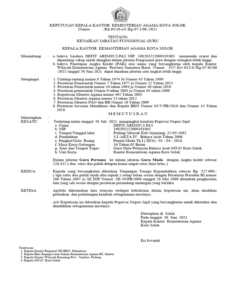 SK Jabatan Fungsional Guru | PDF