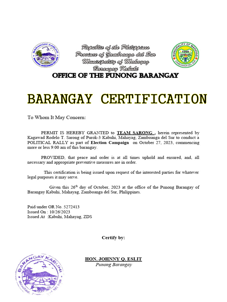 Barangay Permit - Conduct Rally Motorcade | PDF