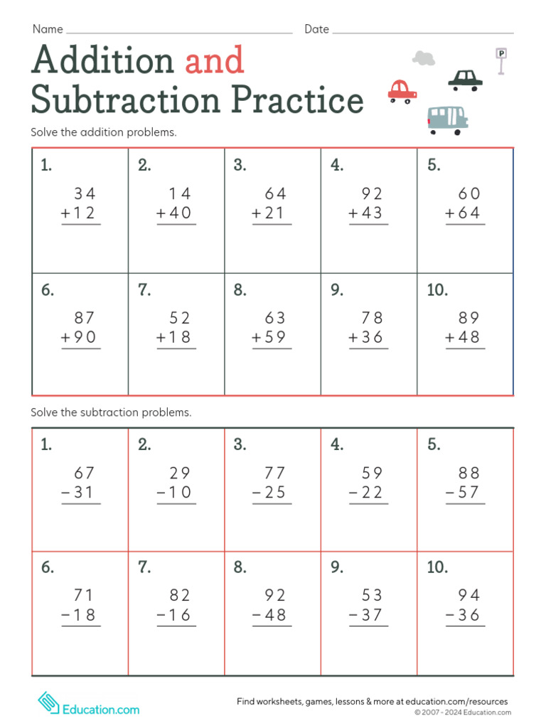Addition and Subtraction Worksheets | PDF
