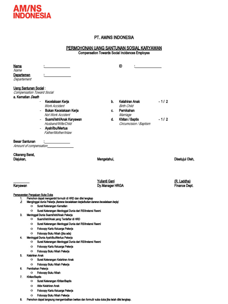 Form Santunan Suka Duka | PDF