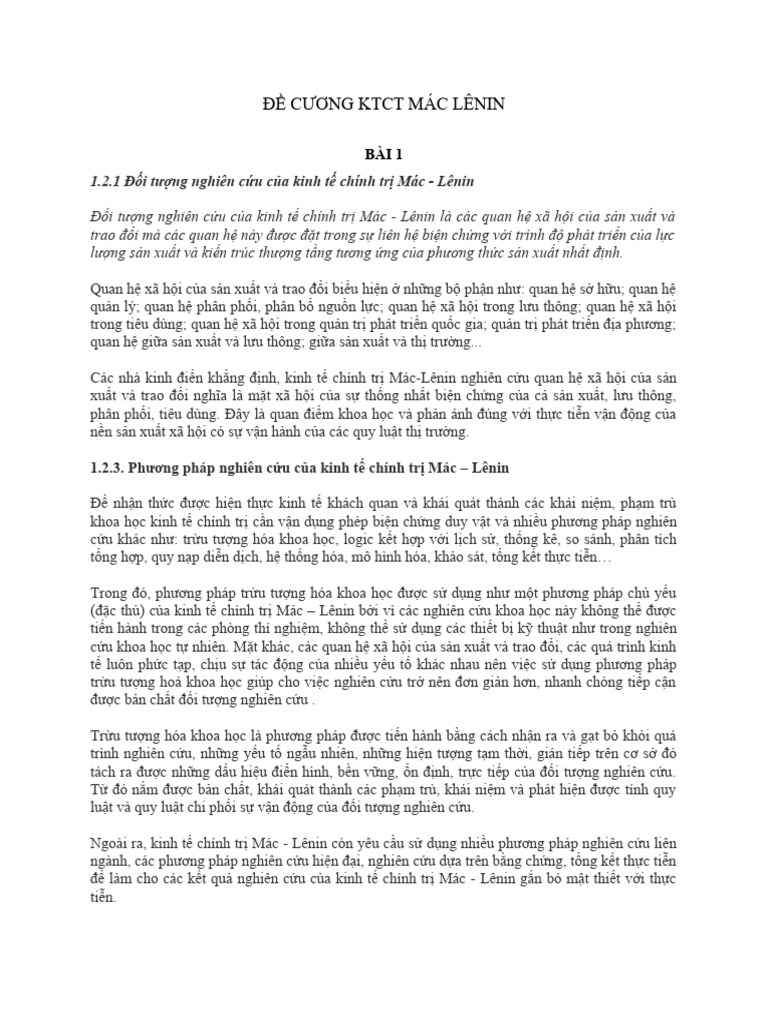 Đề Cương KTCT Mác Lênin | PDF