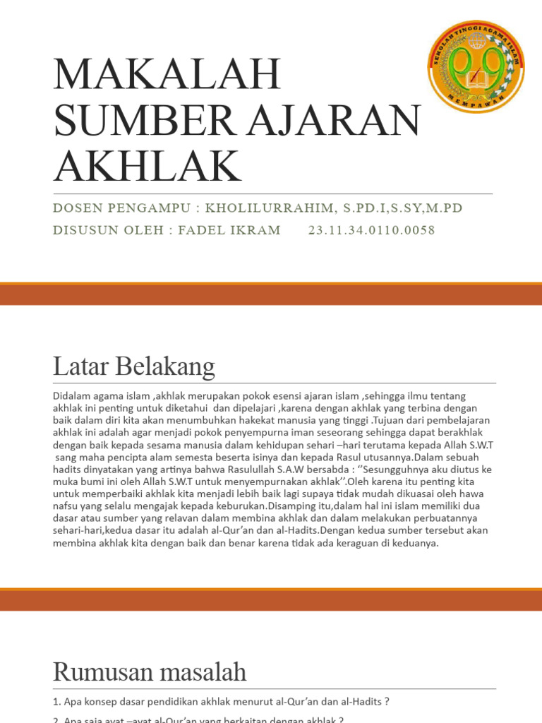 Sumber Ajaran Akhlak Islami | PDF | Karier & Perkembangan | Agama ...